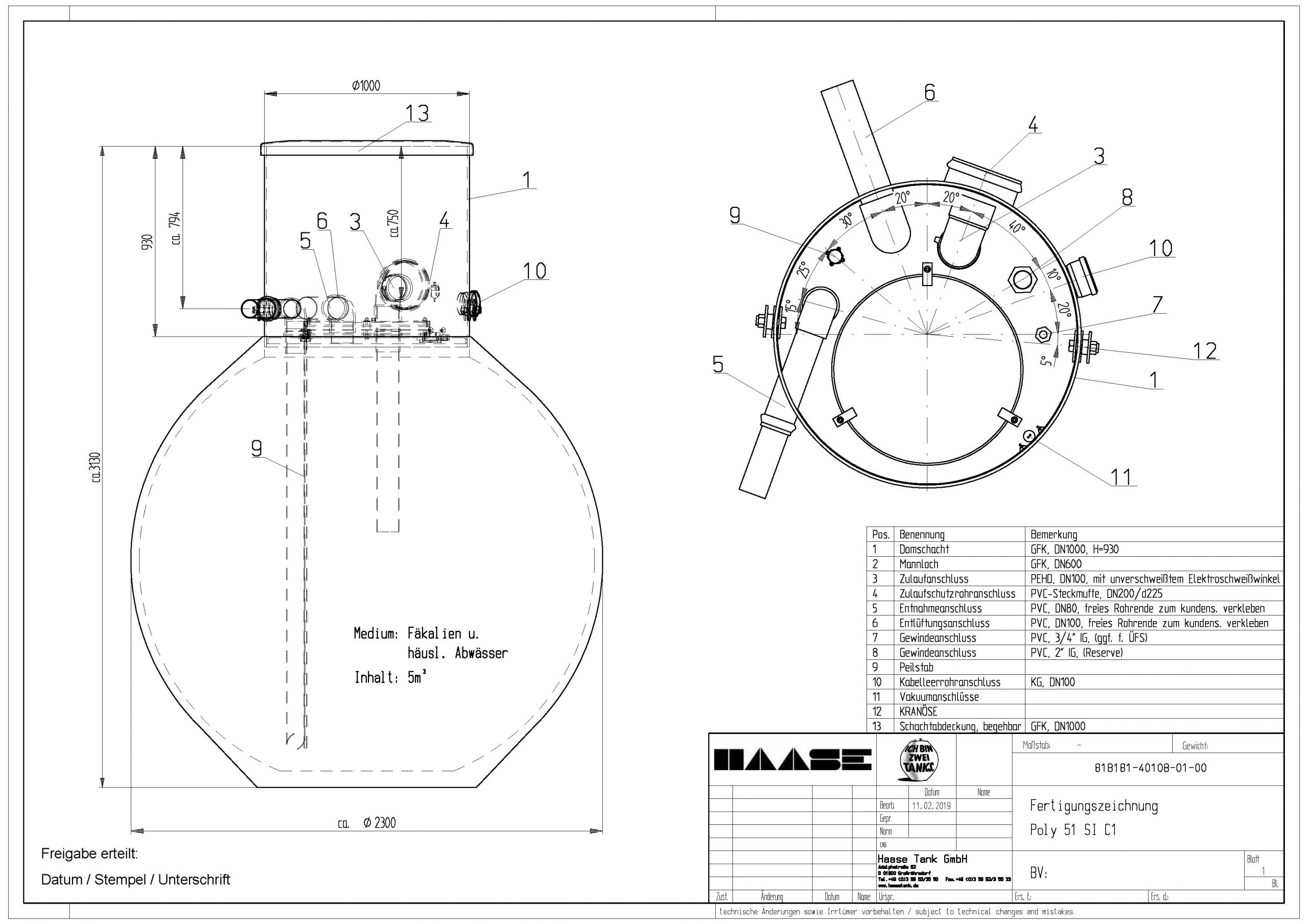 Haase underground storage tank for fecal matter and domestic wastewater